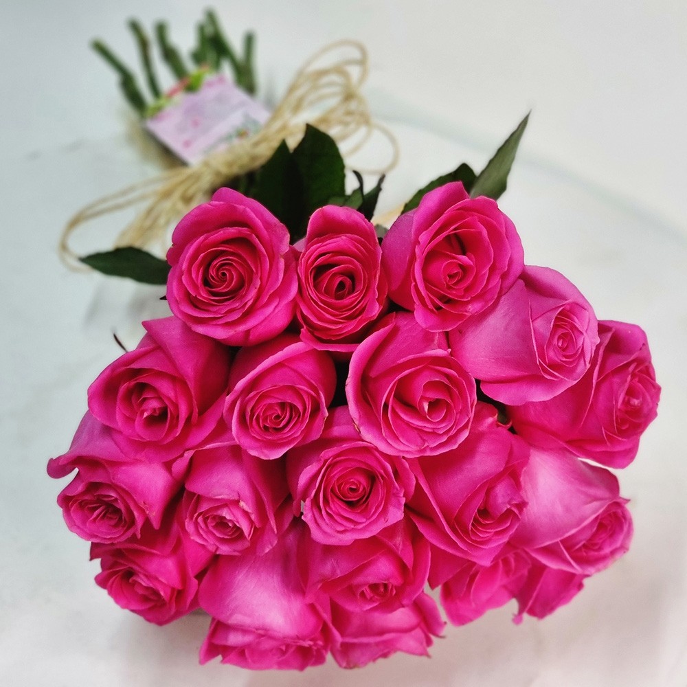 Buquê 18 Rosas Cor de Rosa Embalado | Uniflores