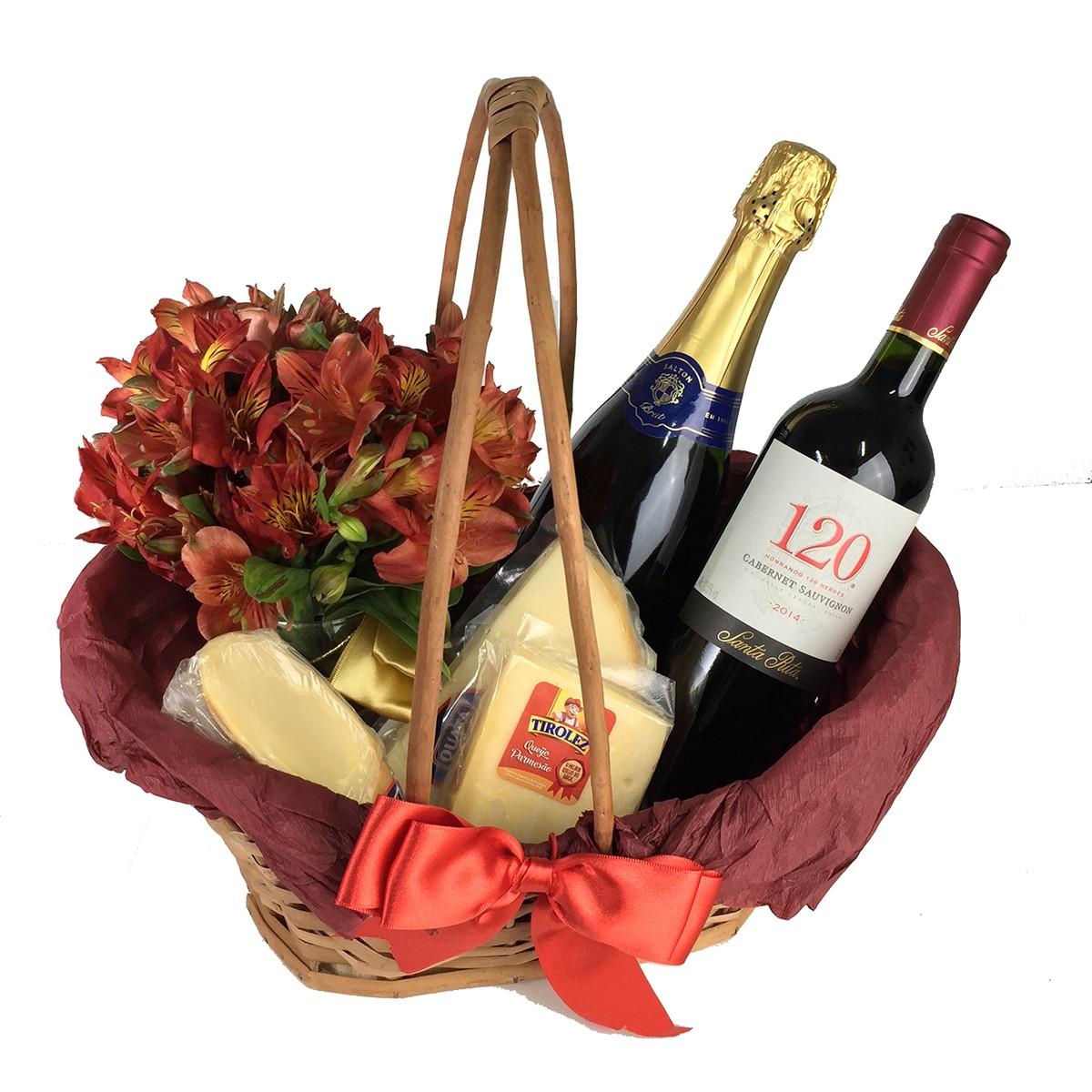 Cesta Delícias com Queijos Vinhos e Espumante